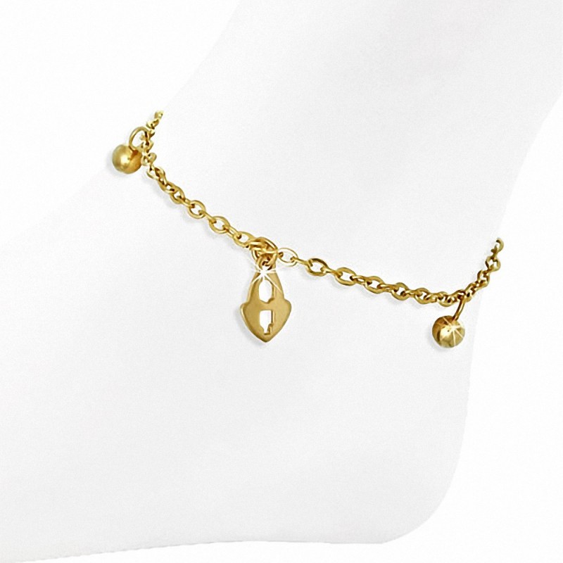 Bracelet à breloques avec clé de cadenas en acier inoxydable doré ...