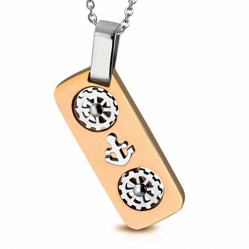 Pendentif homme doré 2 barres et 1 ancre